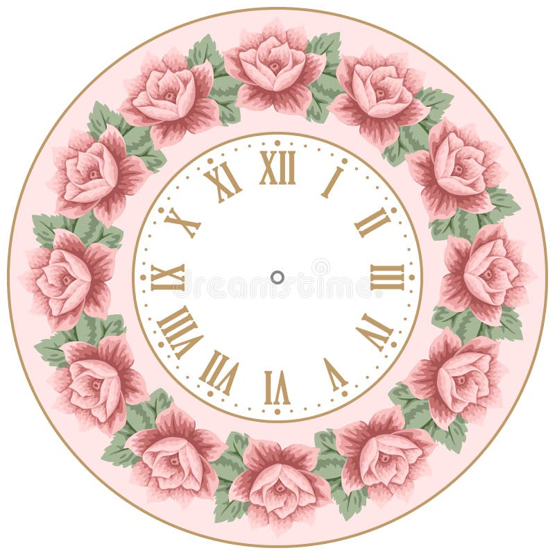Vintage Clock Face with Roses Stock Vector - Illustration of decorative ...