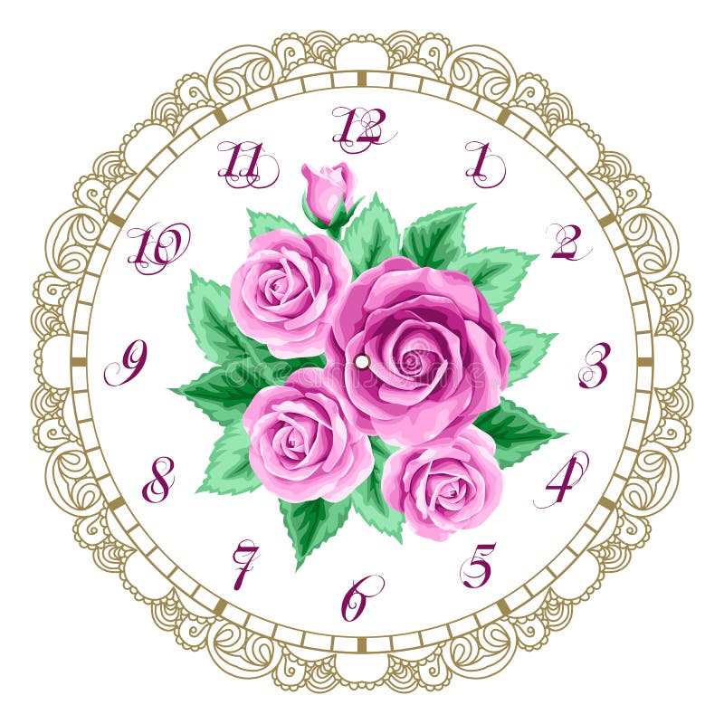 Vintage Clock Face with Roses Stock Vector - Illustration of element ...