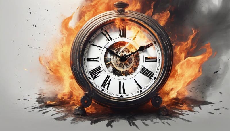 Vintage clock on fire stock illustration. Illustration of circle ...