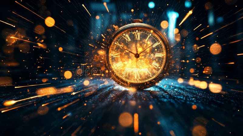 Vintage Clock with Glowing Light Trails in Motion Stock Photo - Image ...