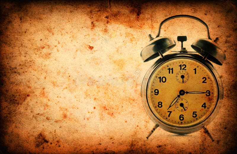 Vintage Clock on Grunge Old Paper Texture Stock Photo - Image of ...