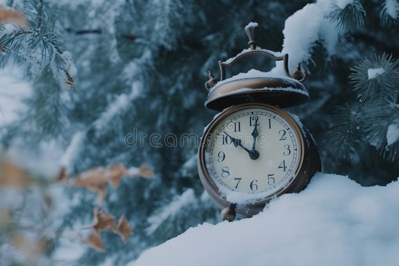 Vintage Clock Outdoors in Winter. Neural Network AI Generated Stock ...