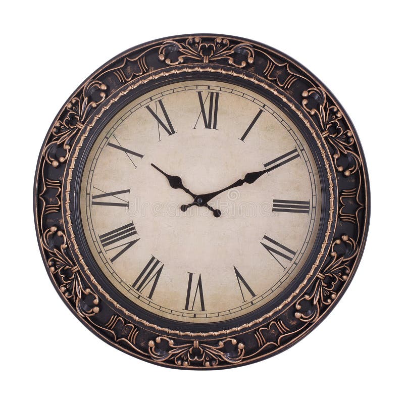 Vintage Clock in Roman Numerals Stock Image - Image of countdown, metal ...