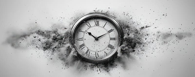 Vintage Clock with Spinning Hands Surrounded by Exploding Particles in ...