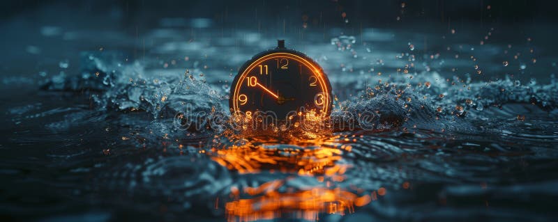 Vintage Clock Submerged in Water with Dramatic Lighting and Splash ...
