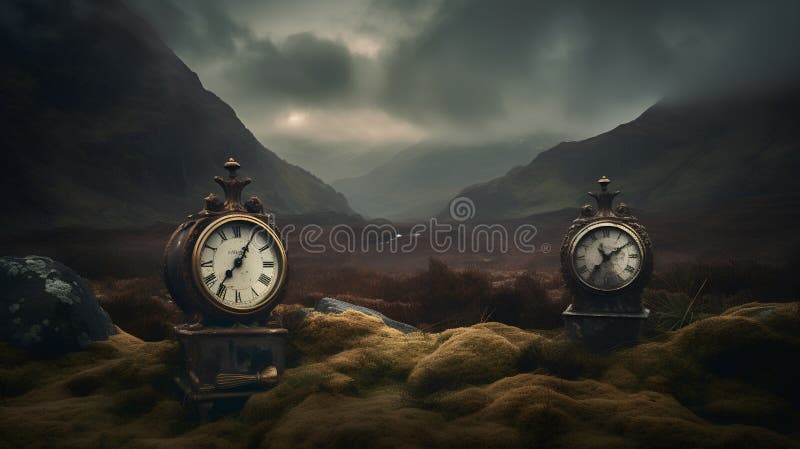 Vintage Clock on the Top of the Mountain. 3d Render Stock Illustration ...