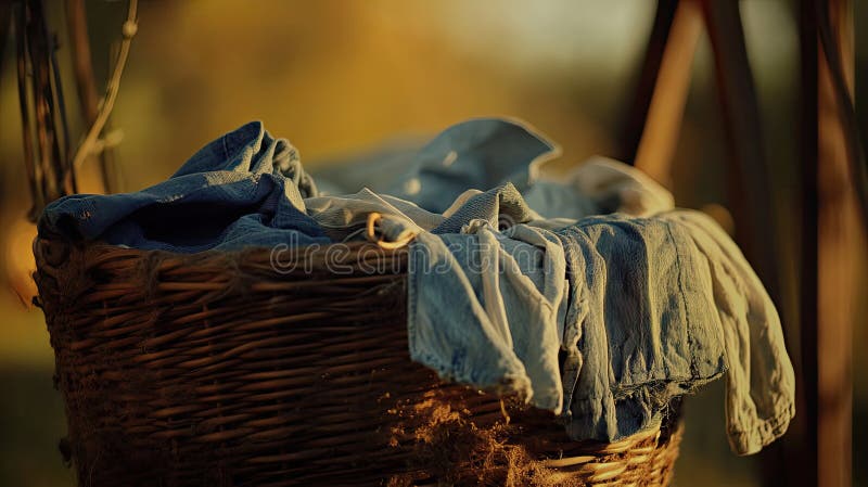 Vintage Clothes in Basket, Rustic Still Life Stock Illustration ...
