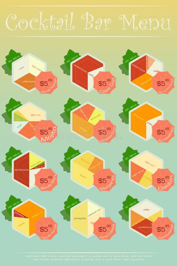 Vintage Cocktail Bar Menu - Types of Cocktails Stock Vector ...