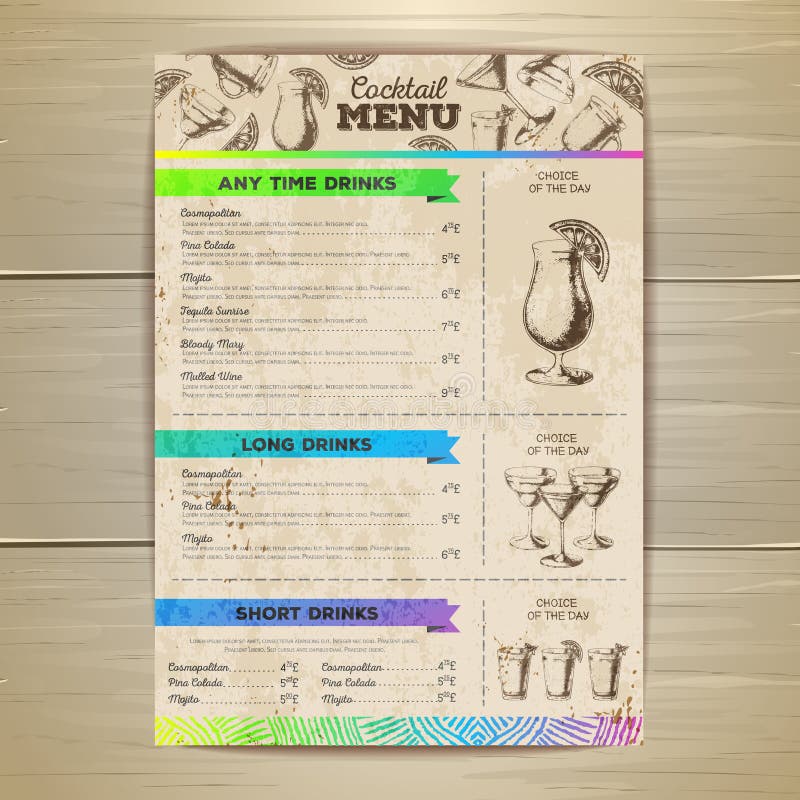 Vintage Cocktail Menu Design. Document Template Stock Vector ...