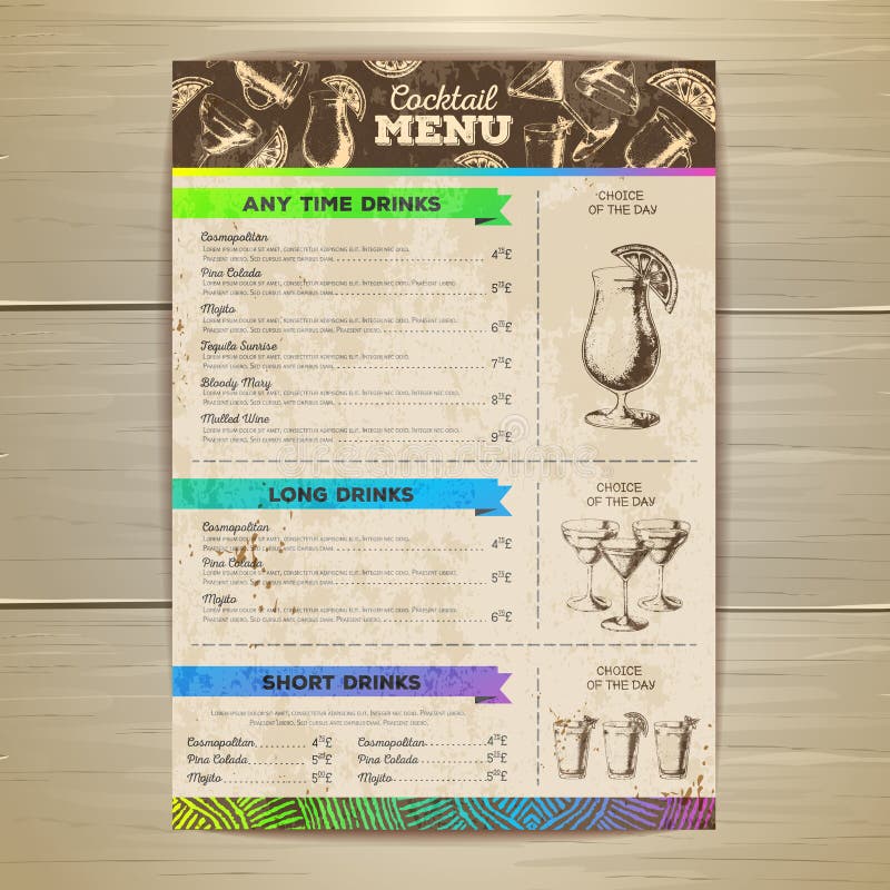 Vintage Cocktail Menu Design. Document Template Stock Vector ...