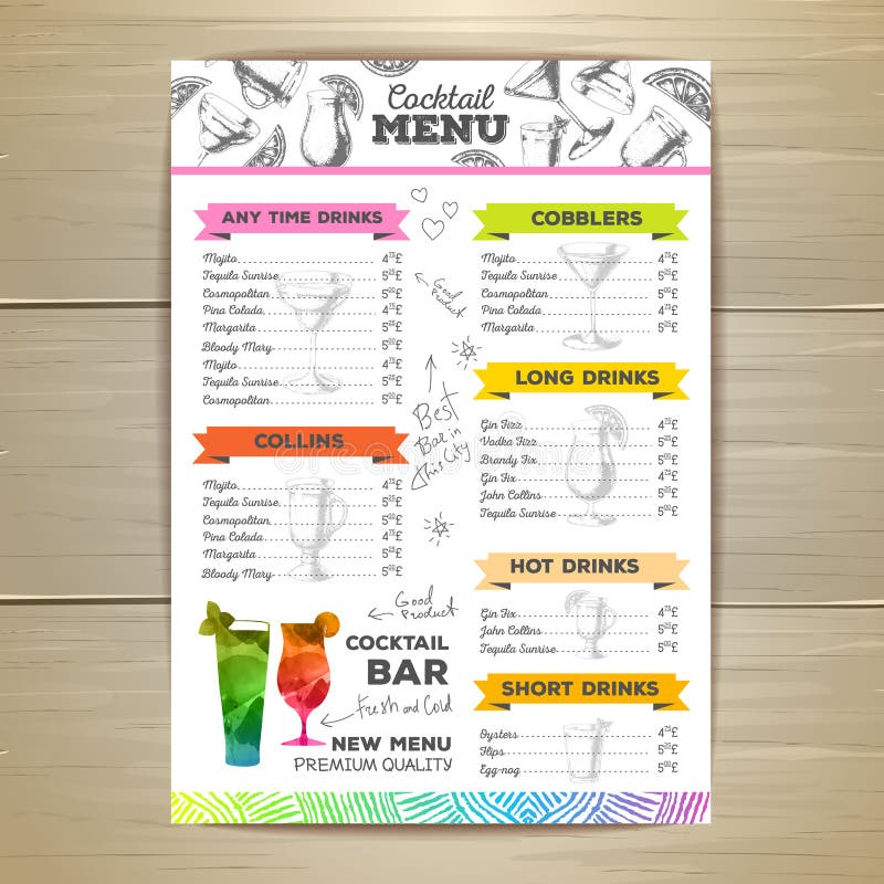 Vintage Cocktail Menu Design. Document Template Stock Vector ...