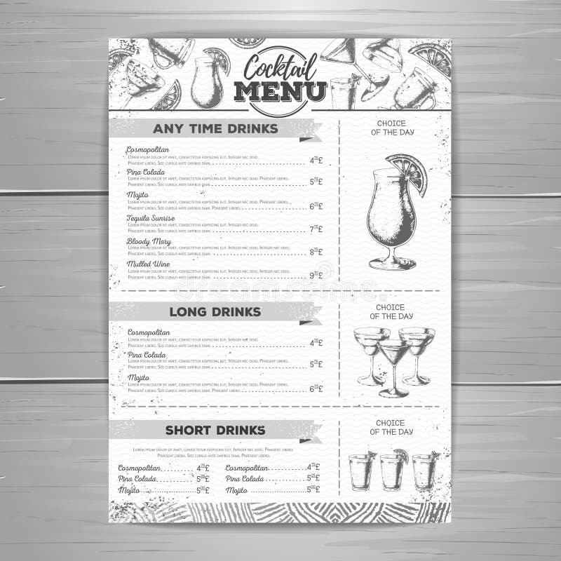 Vintage Cocktail Menu Design. Stock Vector - Illustration of menu ...