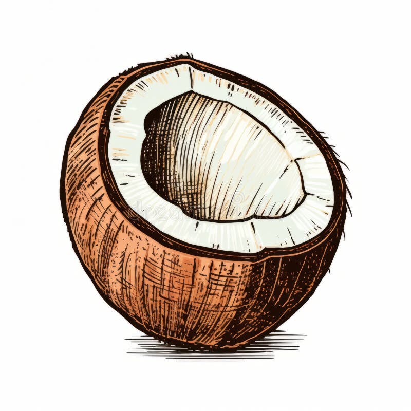 Vintage Hand Drawn Coconut Shell Icon - Detailed Character Illustration ...