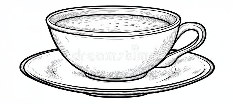 Vintage Coffee Cup Illustration, Single Object Outline Drawing, Black ...