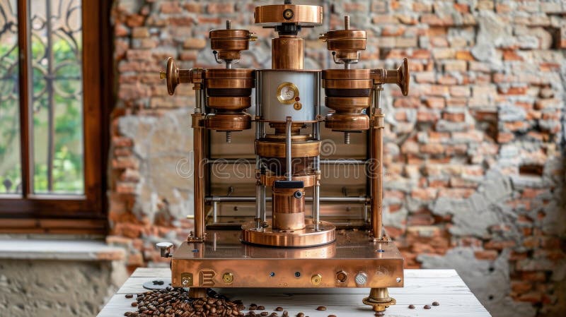 Vintage Coffee Machine in Rustic Setting with Exposed Brick Wall Stock ...