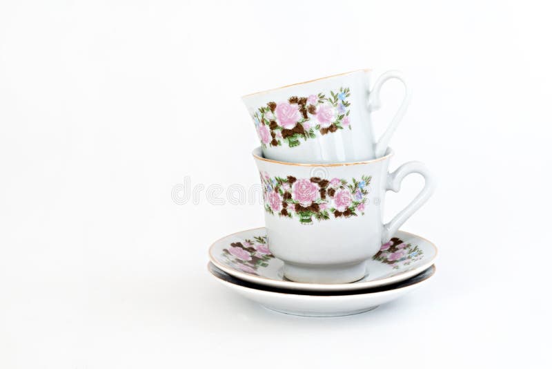 Vintage Coffee Set with Floral Decoration Isolated Stock Image - Image ...