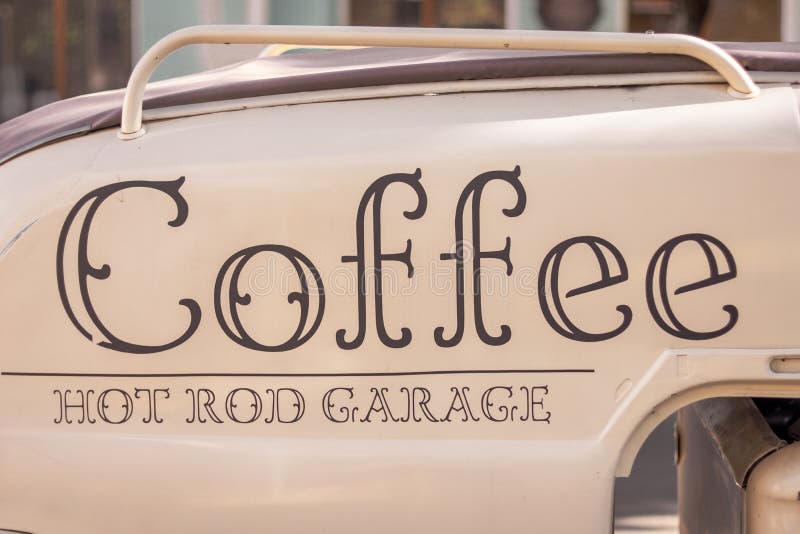 Coffee Sign on the Retro Car Editorial Photography - Image of text ...