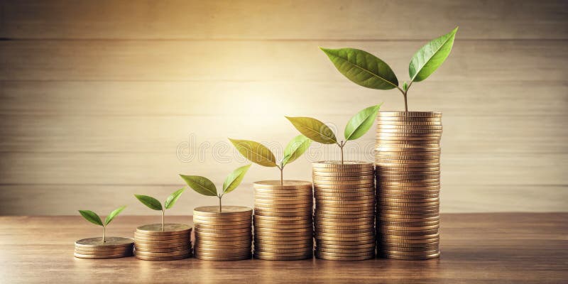 Vintage Coin Stack Leaf and Line Graph a Visual Representation of ...