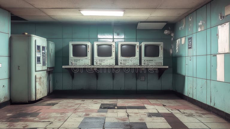 Vintage Cold War Nuclear Bunker Command Room with Retro Computers Stock ...