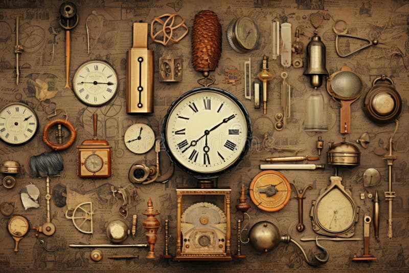 Vintage Collage Depicting Antique Objects Stock Illustration ...