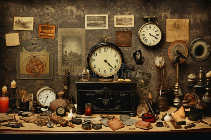 Vintage Collage Depicting Antique Objects Stock Illustration ...