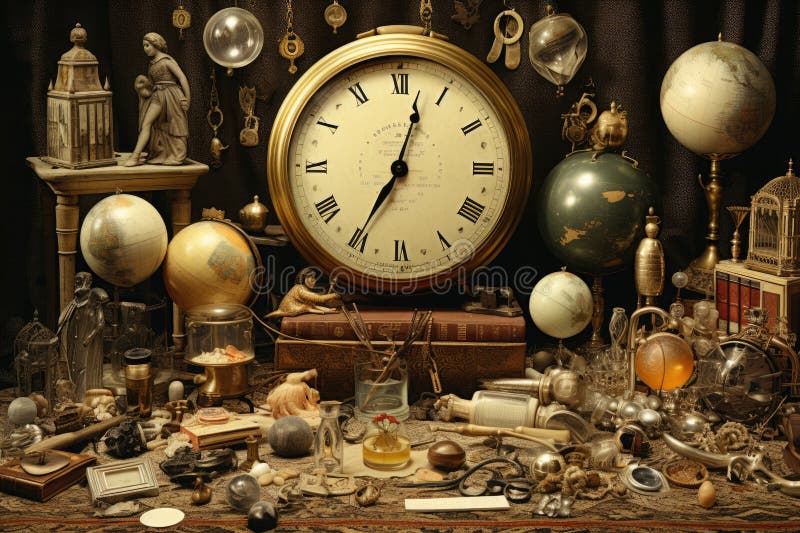 Vintage Collage Depicting Antique Objects Stock Illustration ...