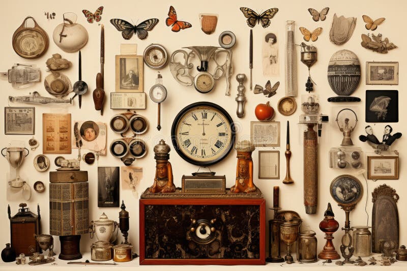 Vintage Collage Depicting Antique Objects Stock Illustration ...