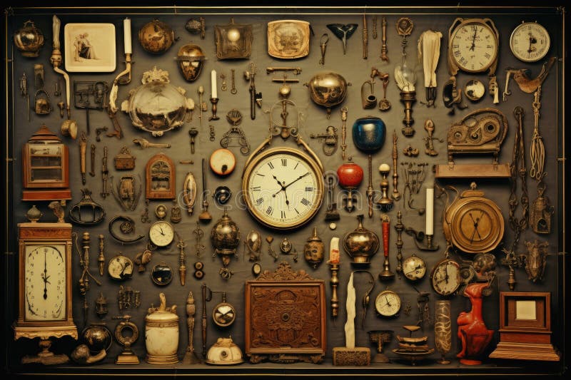 Vintage Collage Depicting Antique Objects Stock Illustration ...