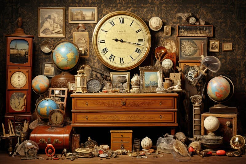 Vintage Collage Depicting Antique Objects Stock Illustration ...