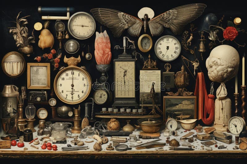 Vintage Collage Depicting Antique Objects Stock Illustration ...