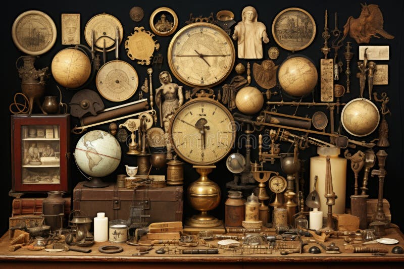 Vintage Collage Depicting Antique Objects Stock Illustration ...