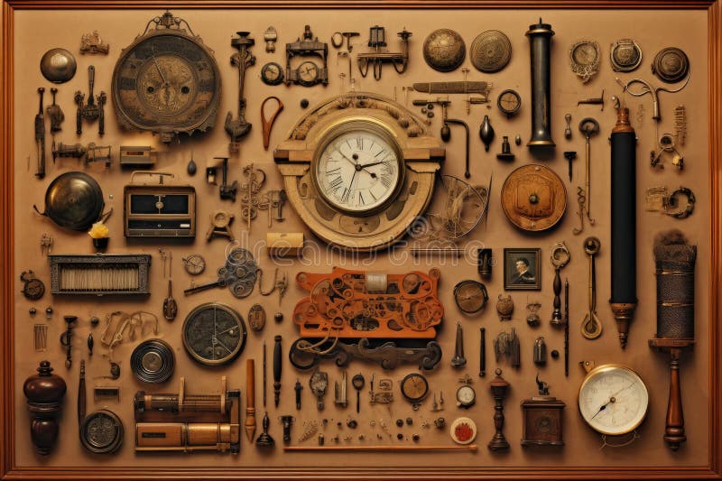 Vintage Collage Depicting Antique Objects Stock Illustration ...