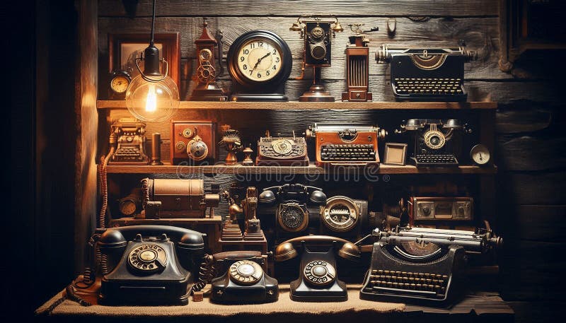 Vintage Collection of Classic Communication Devices Stock Illustration ...