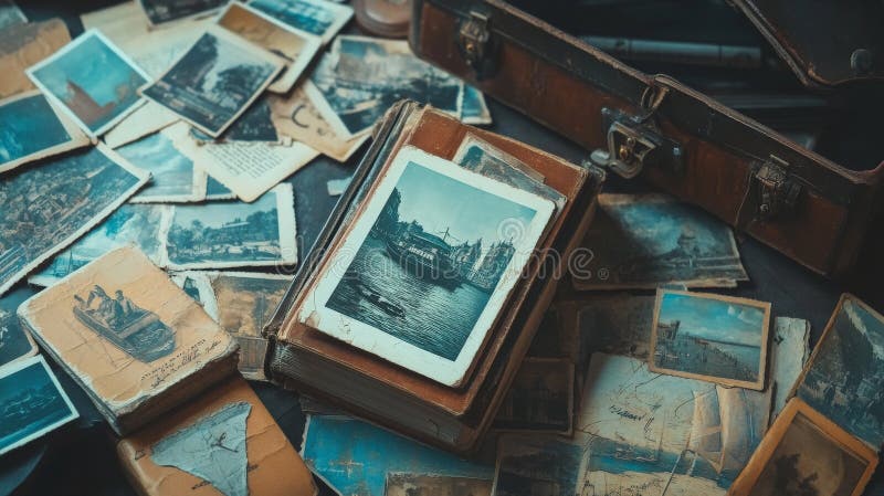 Vintage Collection of Historical Photographs and Postcards on Rustic ...