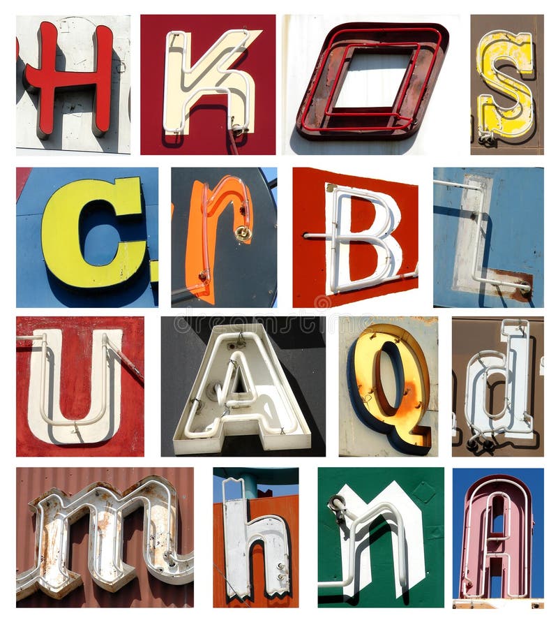 Vintage Collection of Neon Letters Stock Photo - Image of worn, neon ...