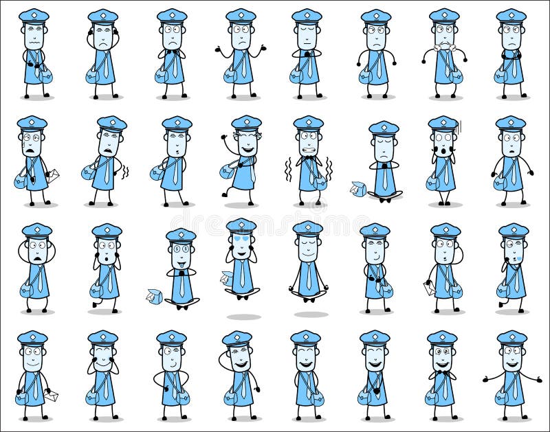 Vintage Collection of Postman Character Poses - Concepts Vector ...