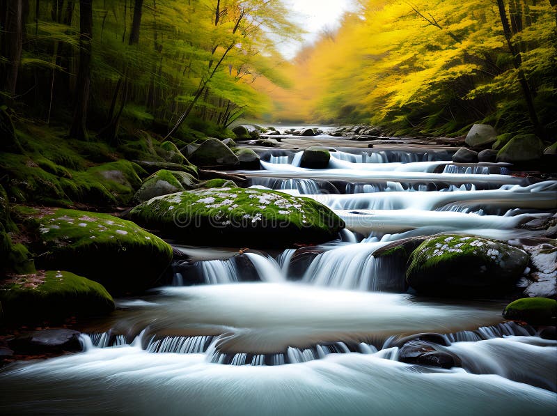 River Spring Papercut Duotone Color Palette Style. Stock Illustration ...