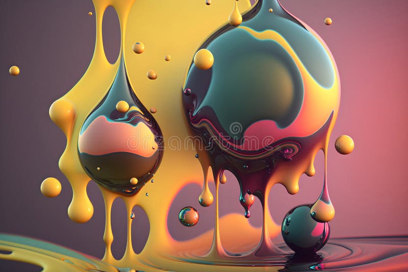 Vintage Colored Liquid Waves, Drops and Bubbles Illustration. Abstract ...