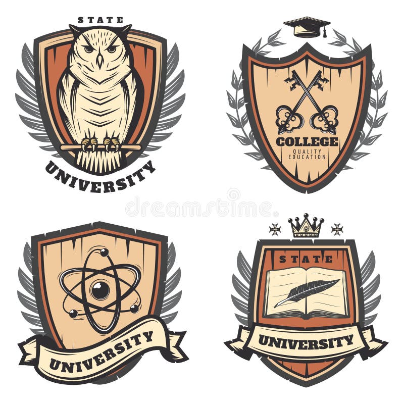 Vintage Colored University Emblems Set Stock Vector - Illustration of ...