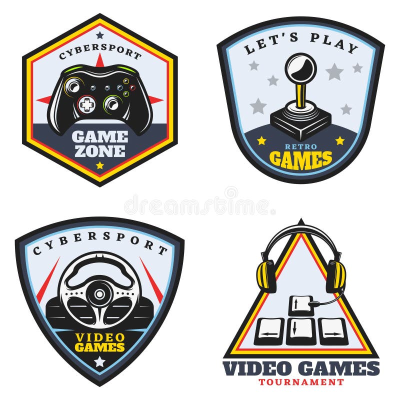 Vintage Colored Video Game Emblems Set Stock Vector - Illustration of ...