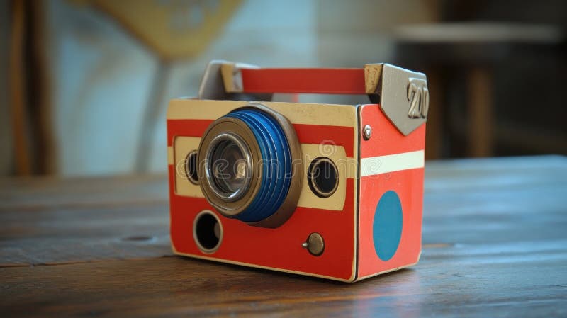 Vintage Toy Camera on Wooden Surface Detail Stock Illustration ...