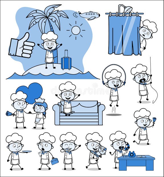 Vintage Comic Chef Concepts - Set of Different Vector Illustrations ...