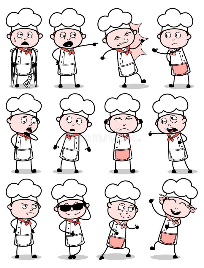 Vintage Comic Chef Poses Collection - Set of Concepts Vector ...