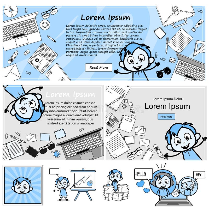 Vintage Comic Office Guy Mit Vorlagen - Set of Concepts Vector ...