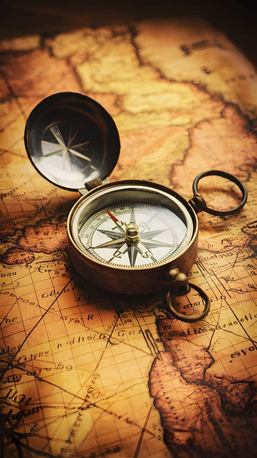 Vintage Compass on Aged Map Invokes Nostalgia and Wanderlust with Warm ...