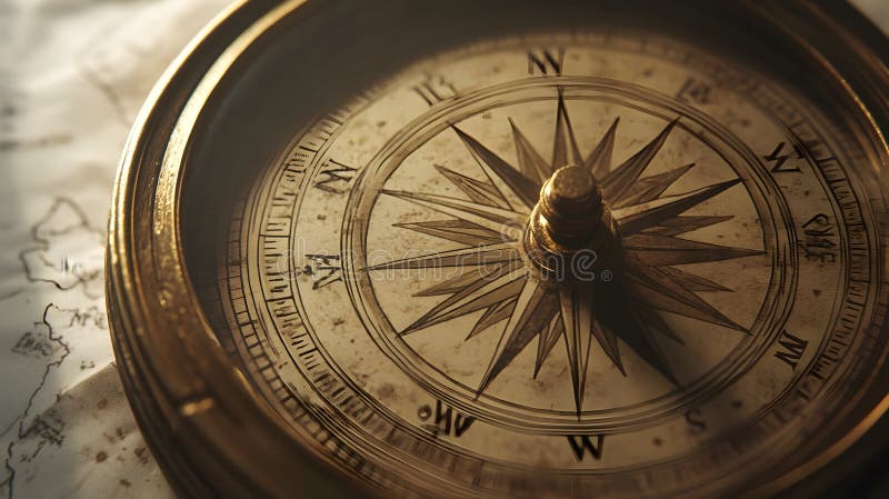 Vintage Compass on Ancient Map with Nautical Elements Stock Image ...