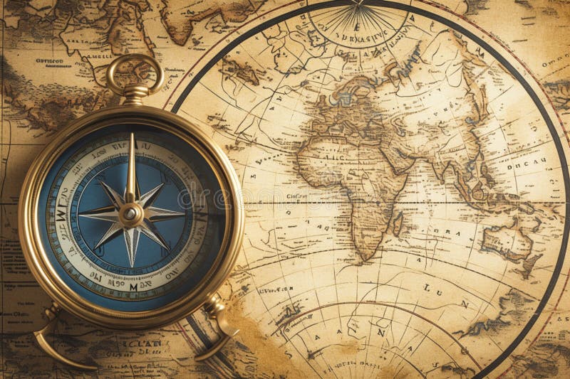 Vintage Compass on Ancient Map, Public Domain Background Stock Illustration - Illustration of ...