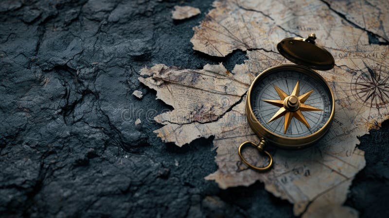 Vintage Compass on an Ancient Map Symbolizing Exploration and Adventure ...