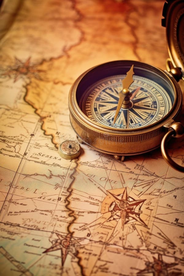 Vintage Compass on Antique Map with Soft Light Stock Illustration ...