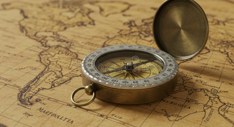 Vintage Compass on Antique World Map - Navigation, Exploration, and ...